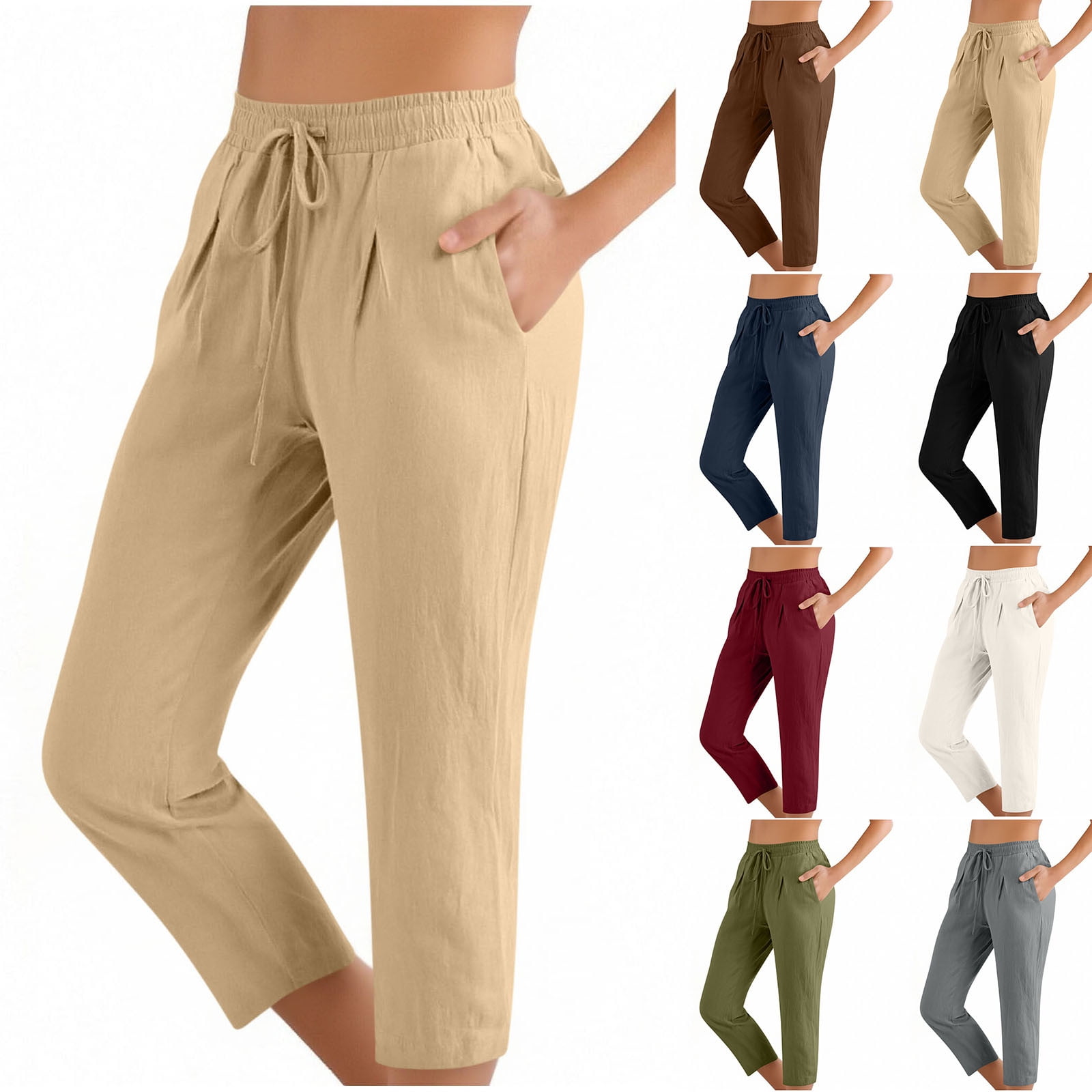 AHTJRT Cotton Linen Pants for Women Comfy 2026 Spring Summer Cropped ...