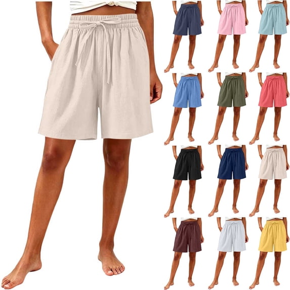 AHTJRT Cotton Pajama Shorts for Women Drawstring Elastic Waist Indor ...