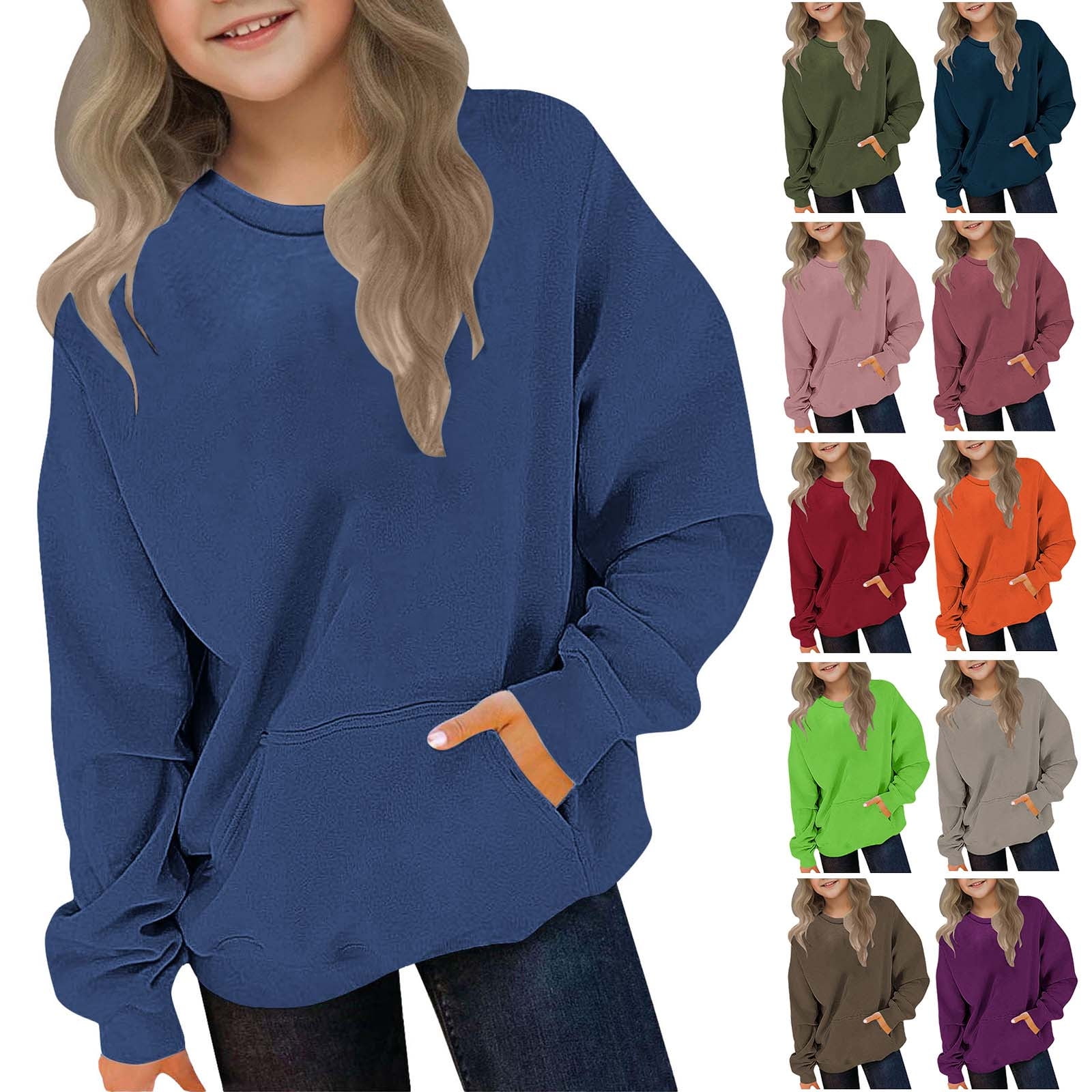 AHTJRT Crew Neck Sweatshirts for Kids Boys Girls Long Sleeve Kangaroo ...