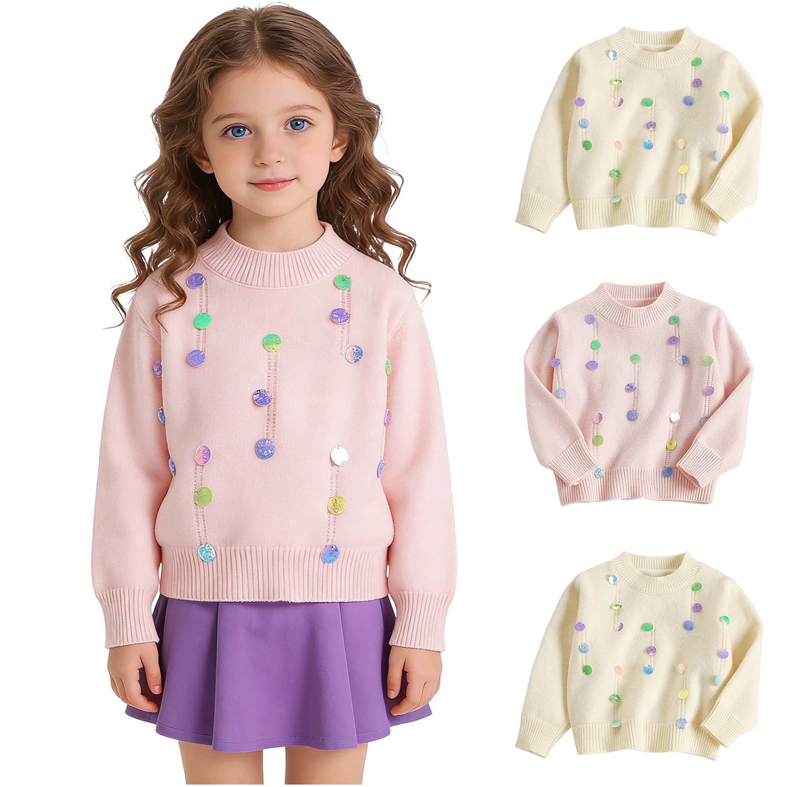 AHTJRT Crewneck Sweater for Girls Stretchable Long Sleeve Shiny ...