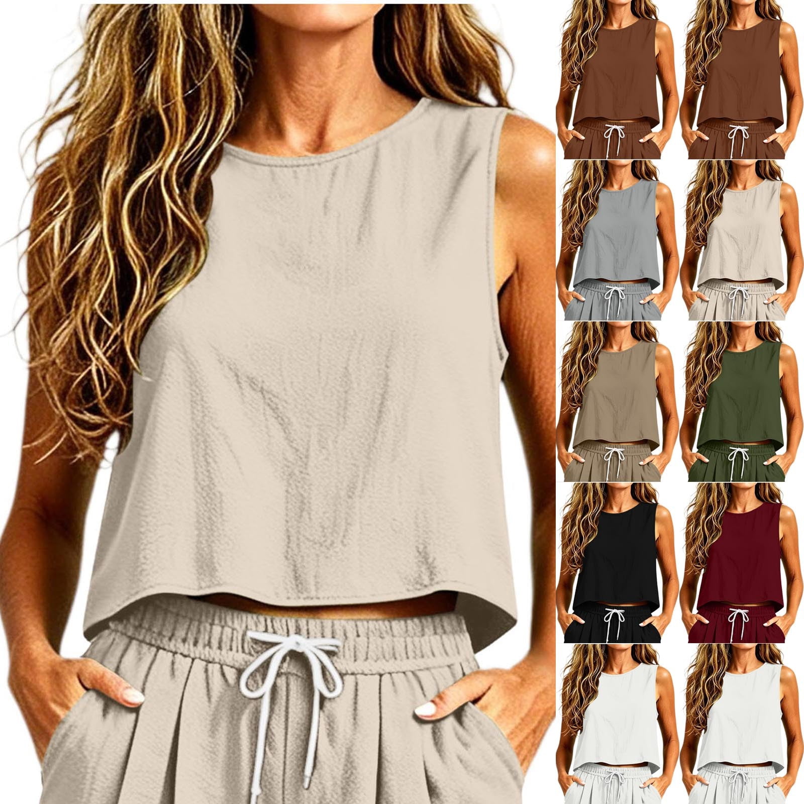 AHTJRT Crop Linen Cotton Tank Tops for Women Sleeveless Casual Vests ...