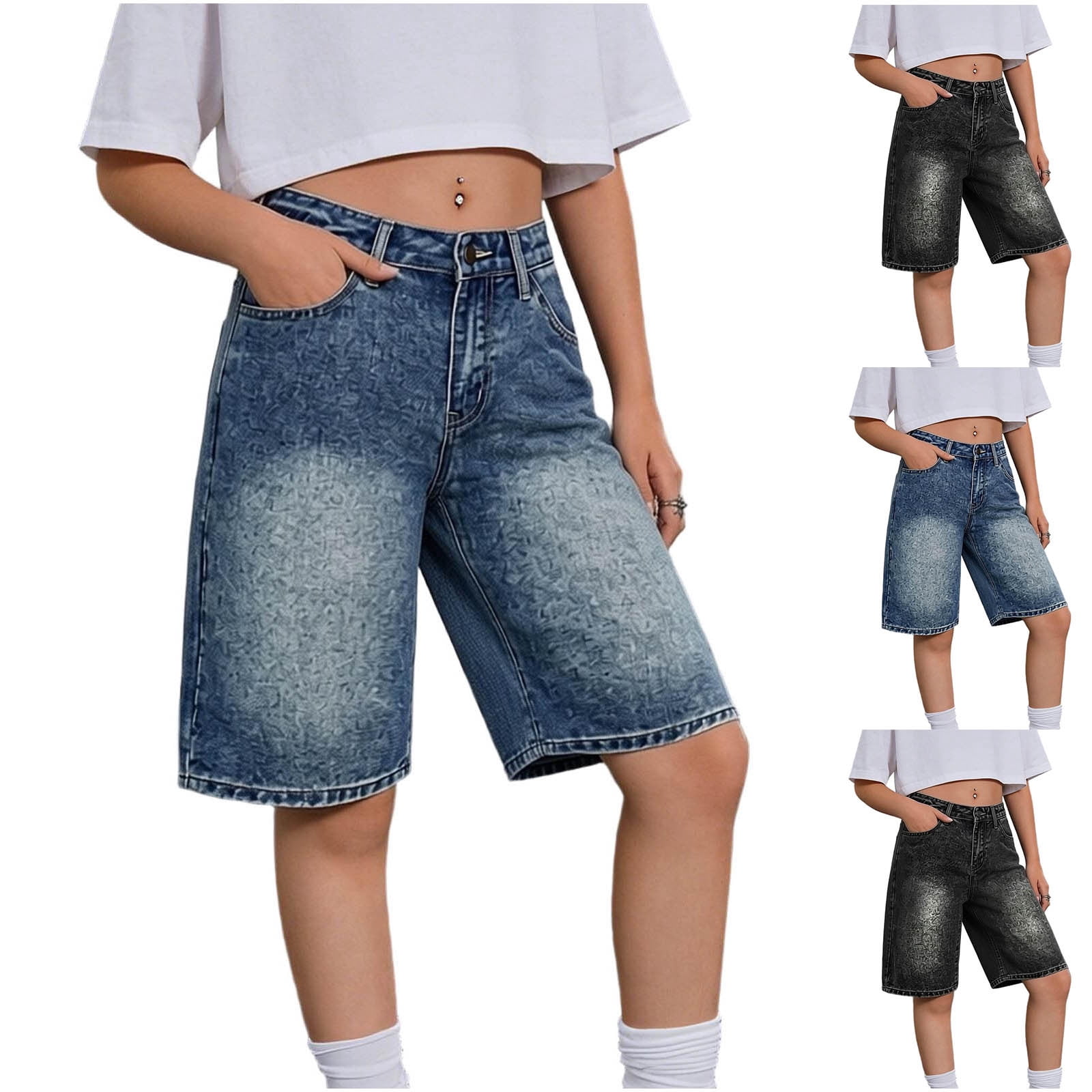 AHTJRT Denim Capri Pants for Girls High Waist Pockets Jean Shorts with ...