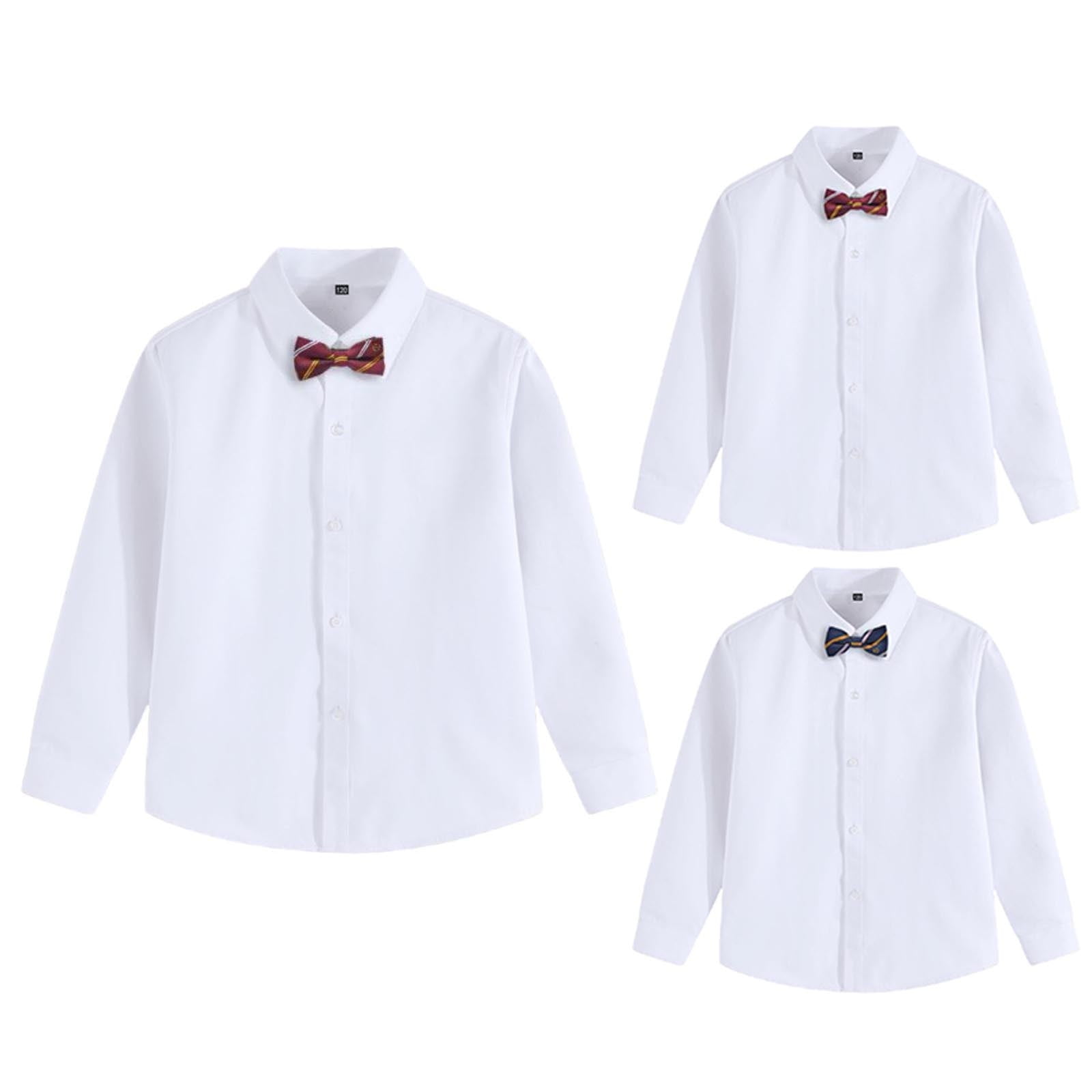 AHTJRT Dress Shirt for Boys Solid Lapel Full Button Shirts with ...