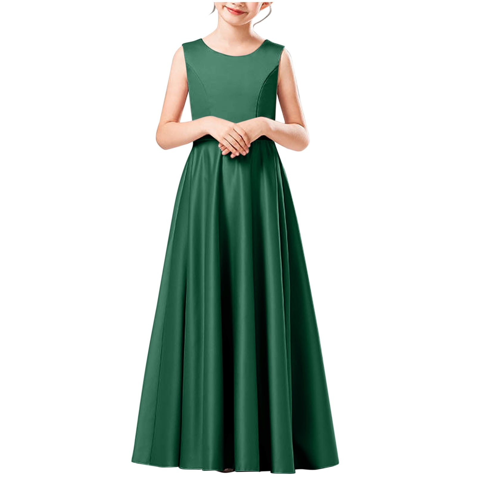 AHTJRT Dresses for Girls Soft Satin Flowy Bridesmaid Dress Foot Length ...