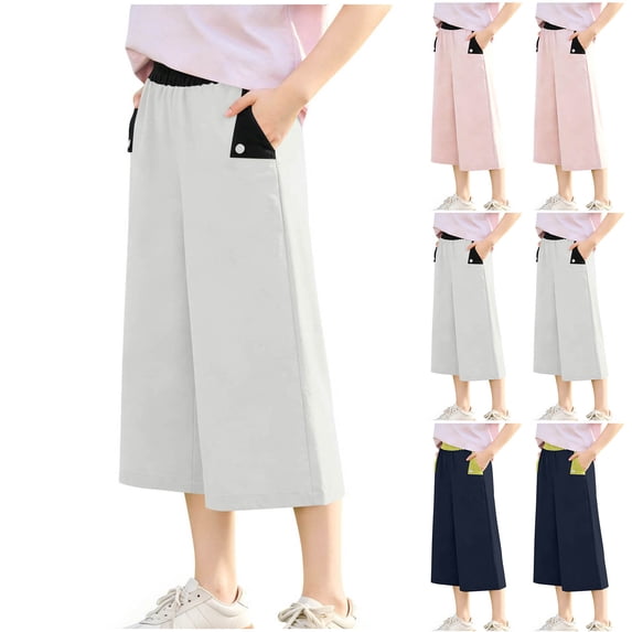 AHTJRT Elastic Waist Capri Pants for Kids Drawstrings Cargo Pants with ...