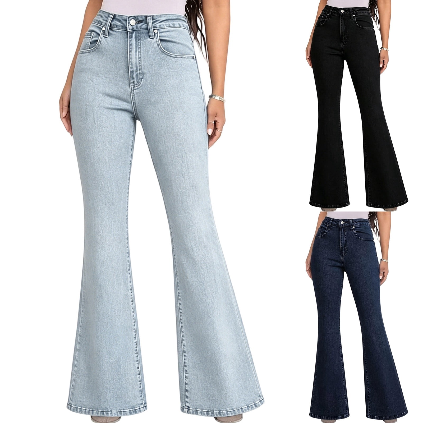 AHTJRT Flare Jeans for Women Curvy Skinny Button Front High Waisted ...