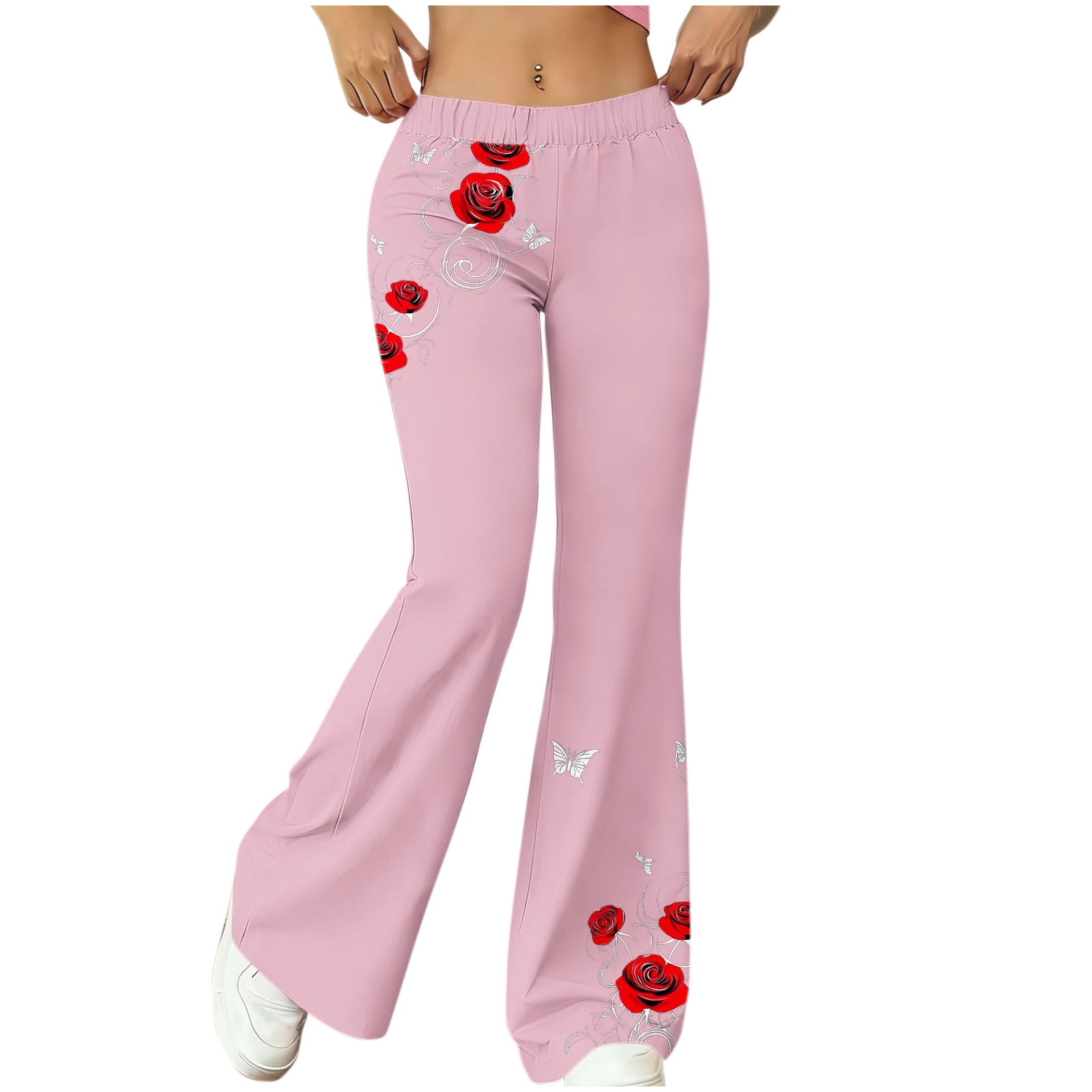 AHTJRT Flare Leggings for Women Fashion Flower Printed High Elastic ...