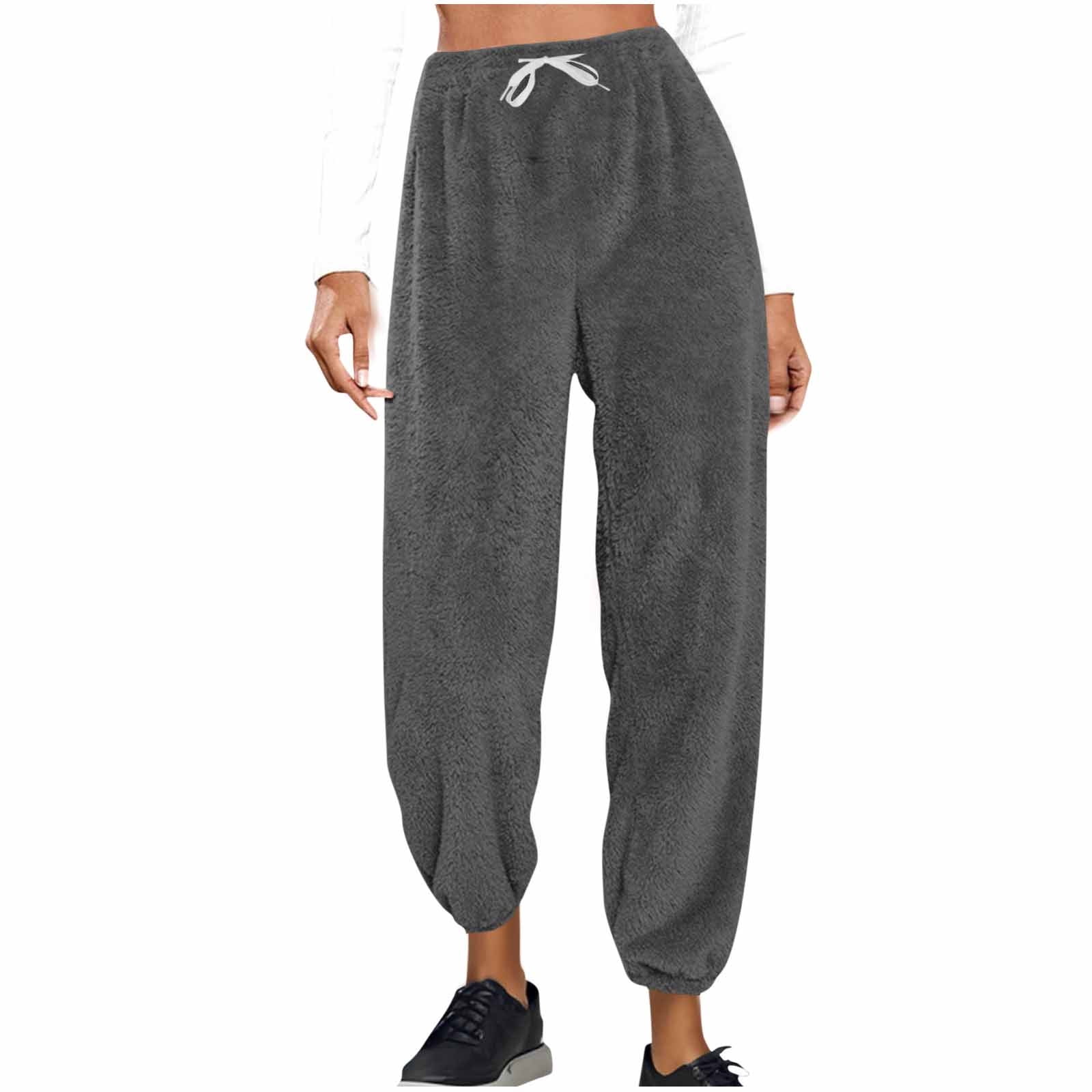 AHTJRT Fleece Pants for Women Fuzzy Warm Double Sherpa Fleece Lined ...