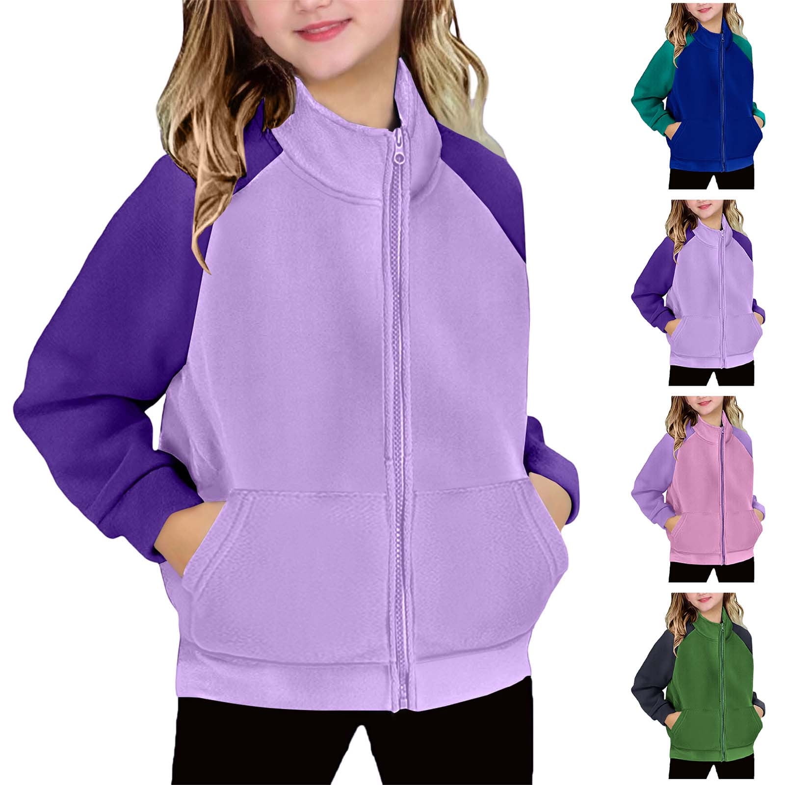 AHTJRT Full Zip Jacket for Kids Girls Boys Warm Polar Fleece Mock Neck ...
