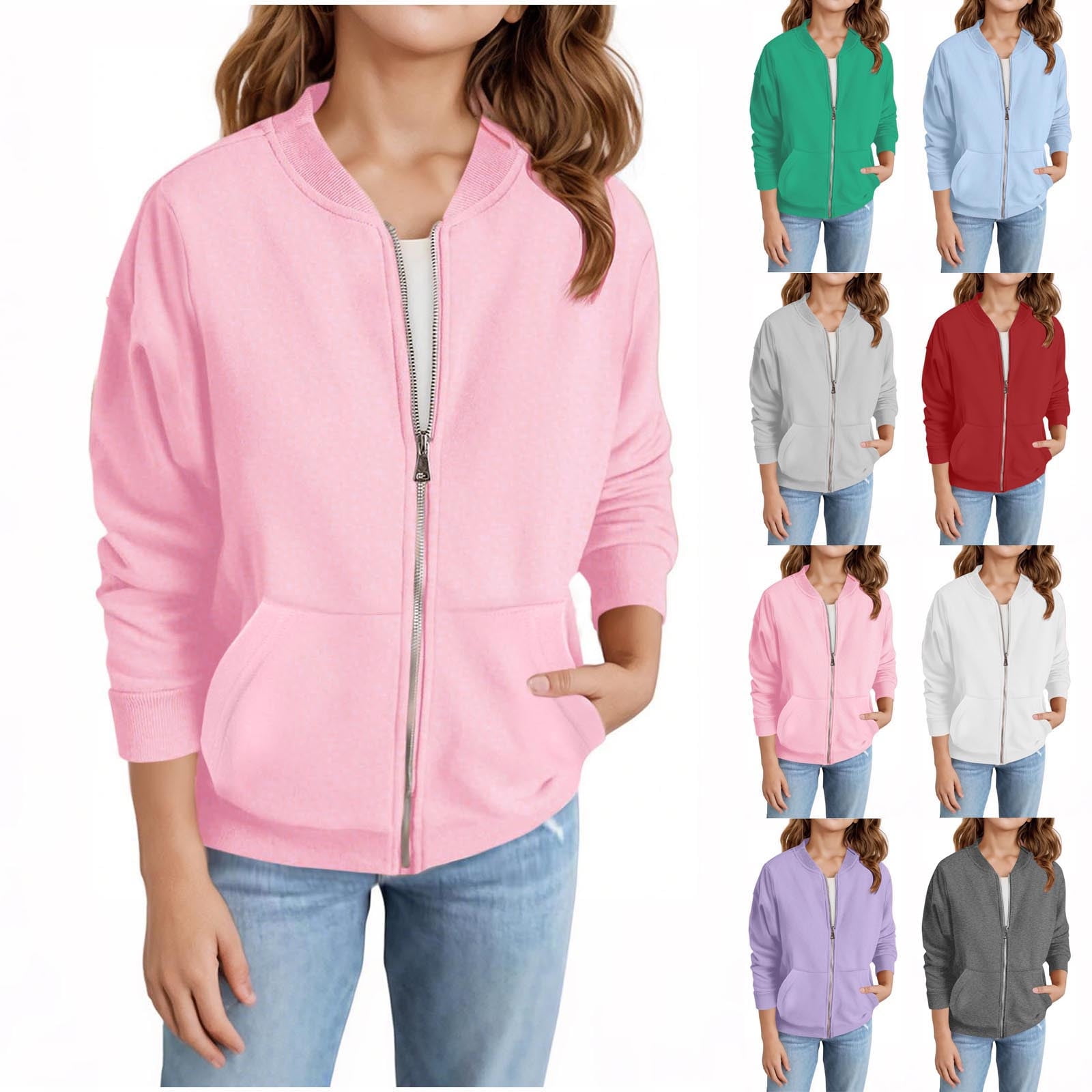 AHTJRT Full Zip Sweatshirt for Girls Boys Kids Mock Neck Long Sleeve ...