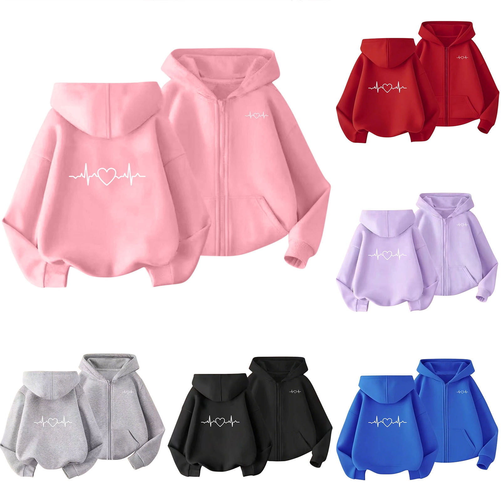 AHTJRT Full Zip Sweatshirts for Kids Boys Girls Love Heart Printed ...