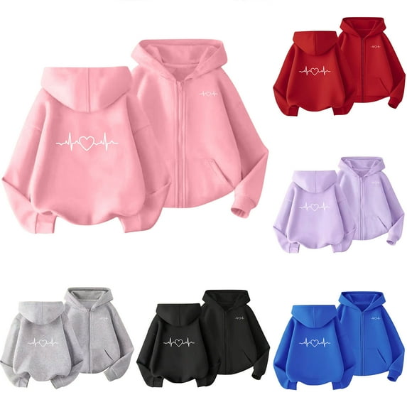 AHTJRT Full Zip Sweatshirts for Kids Boys Girls Love Heart Printed ...