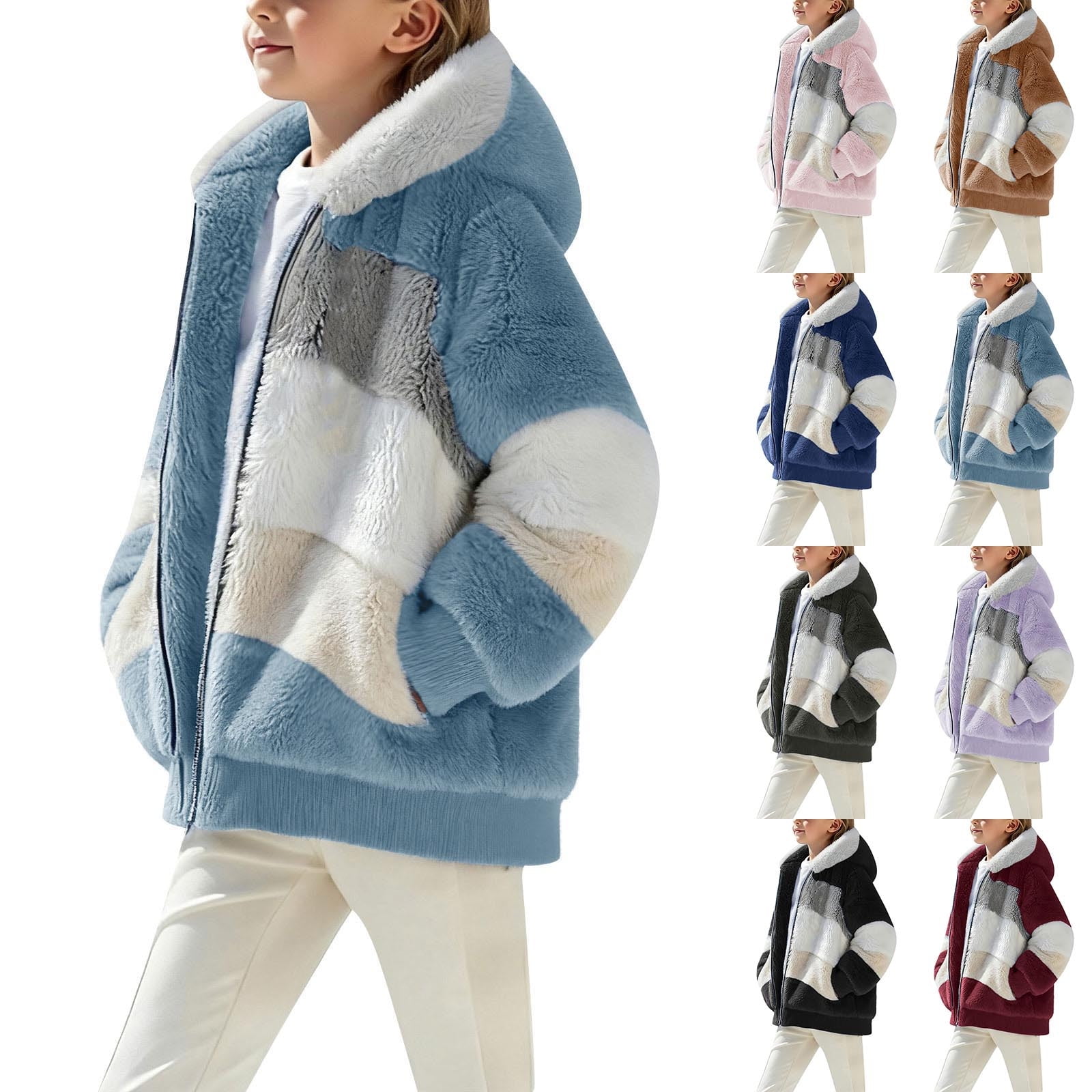 AHTJRT Fuzzy Sherpa Fleece Jacket for Girls Boys Kids Thermal Fall ...