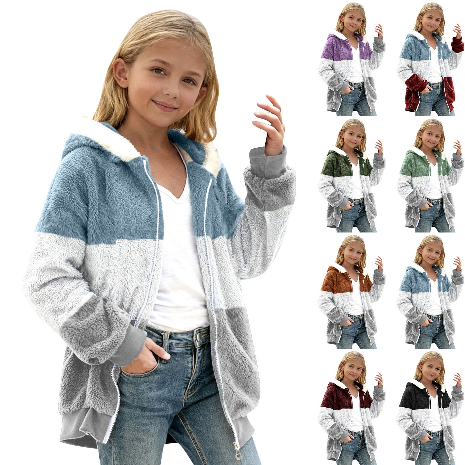 AHTJRT Fuzzy Sherpa Fleece Jacket for Girls Boys Kids Thermal Fall ...