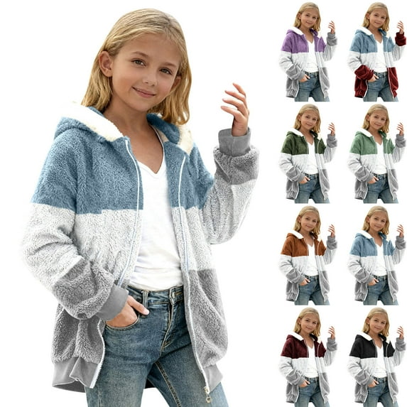 AHTJRT Fuzzy Sherpa Fleece Jacket for Girls Boys Kids Thermal Fall ...