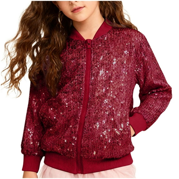 AHTJRT Girl's Sequin Bomber Jacket Full Zip Shiny Sparkle Jackets with ...