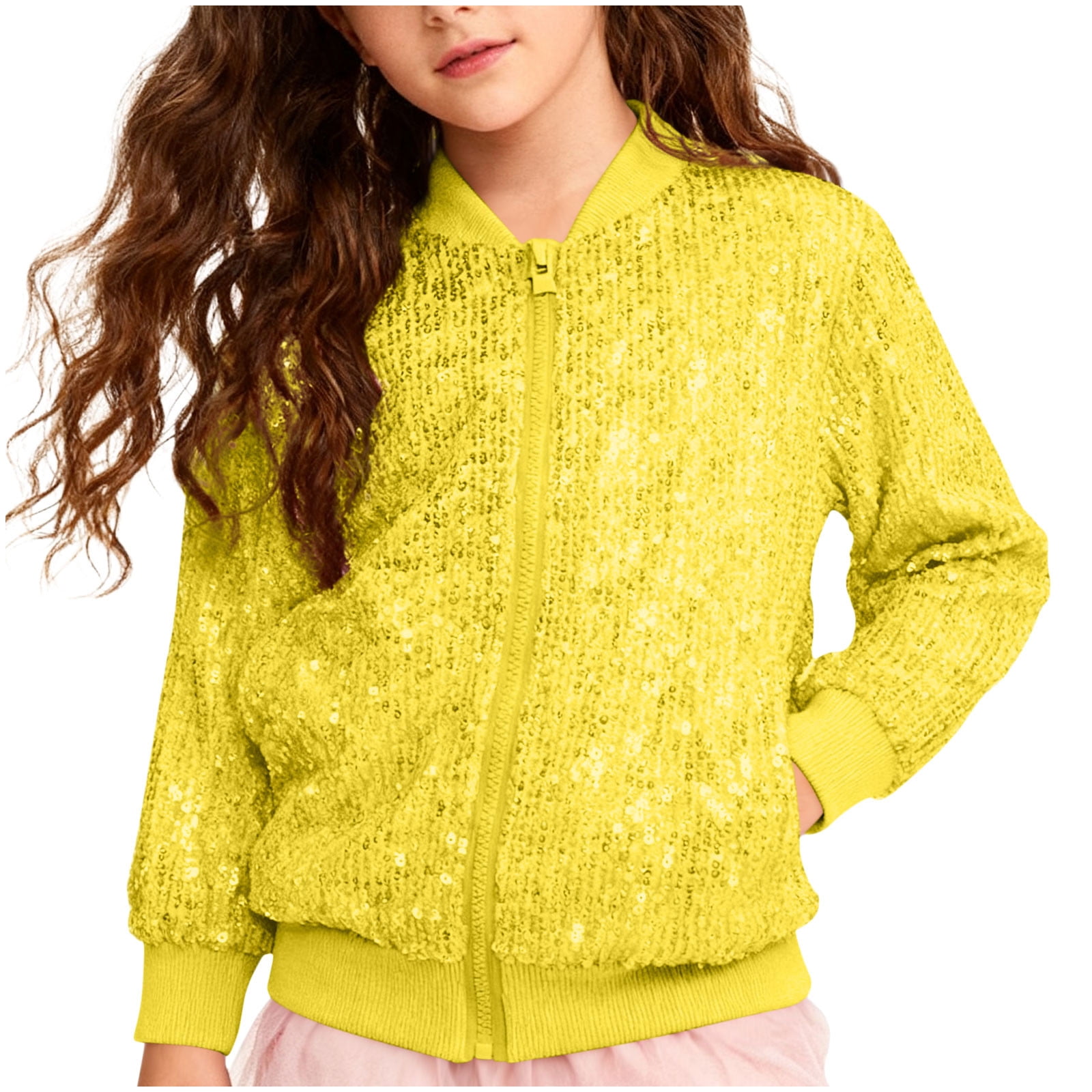 AHTJRT Girl's Sequin Bomber Jacket Full Zip Shiny Sparkle Jackets with ...