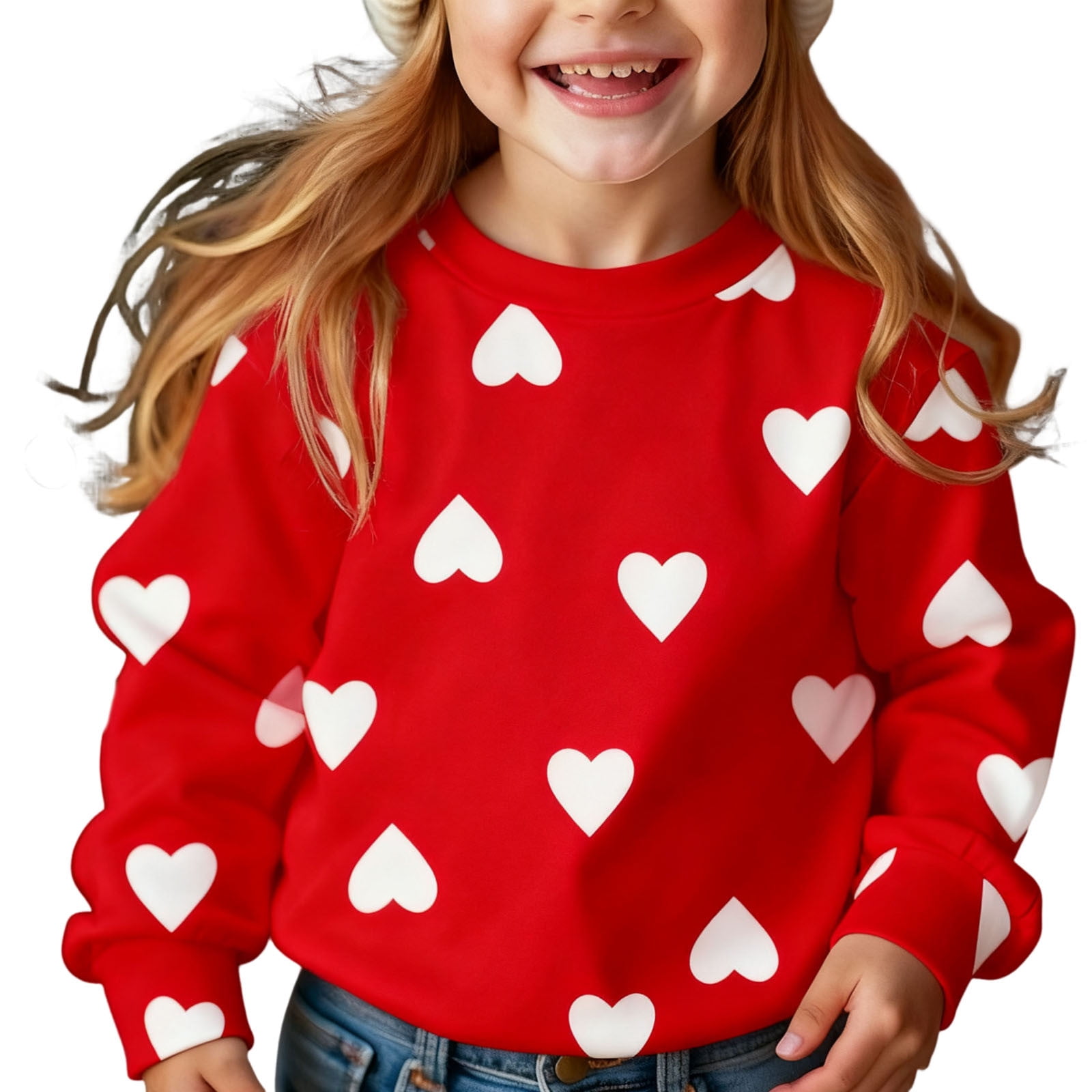 AHTJRT Girl's Valentines Shirt Crewneck Love Heart Patterns Printed ...