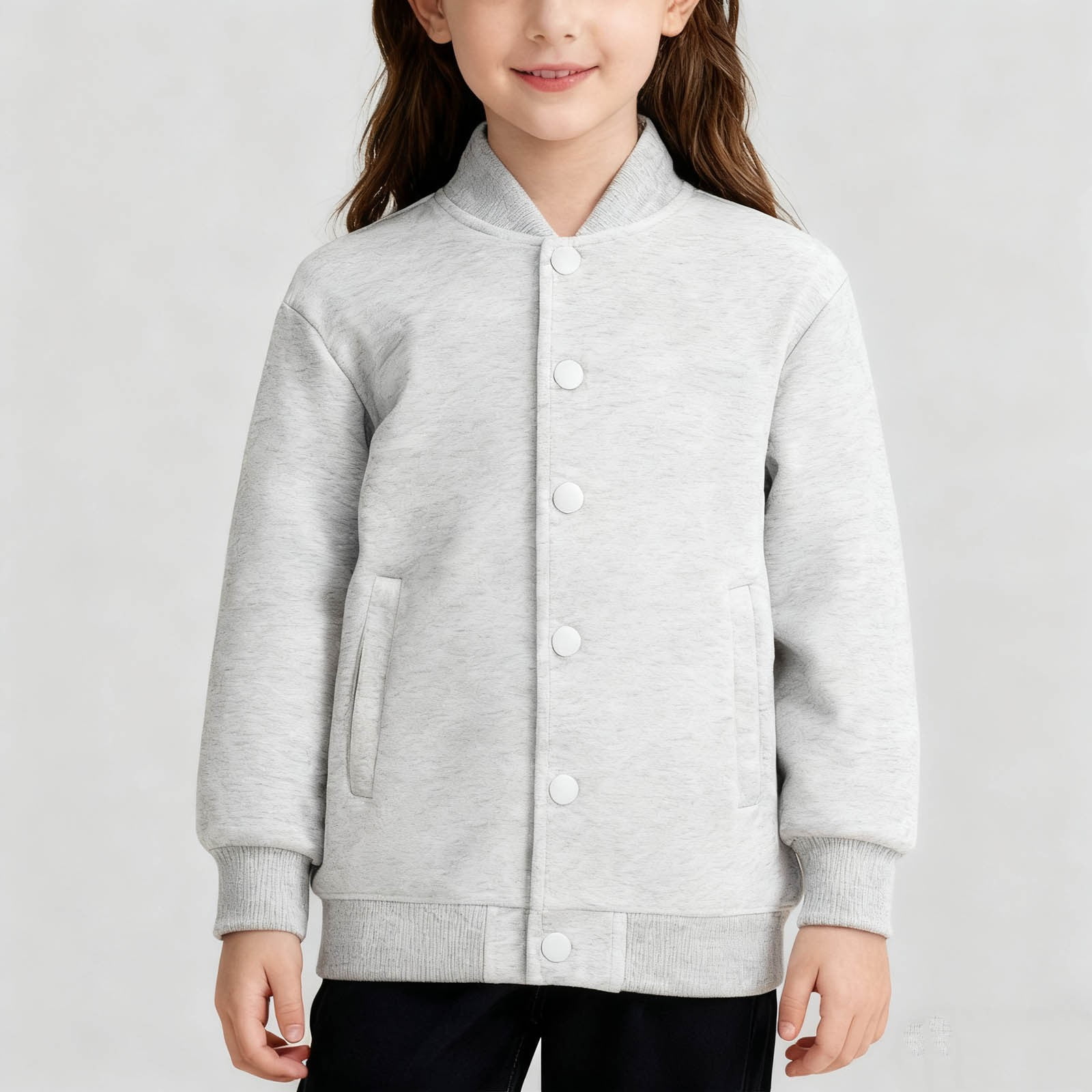 AHTJRT Girl's Varsity Jackets Solid Color Baseball Bomber Full Button ...