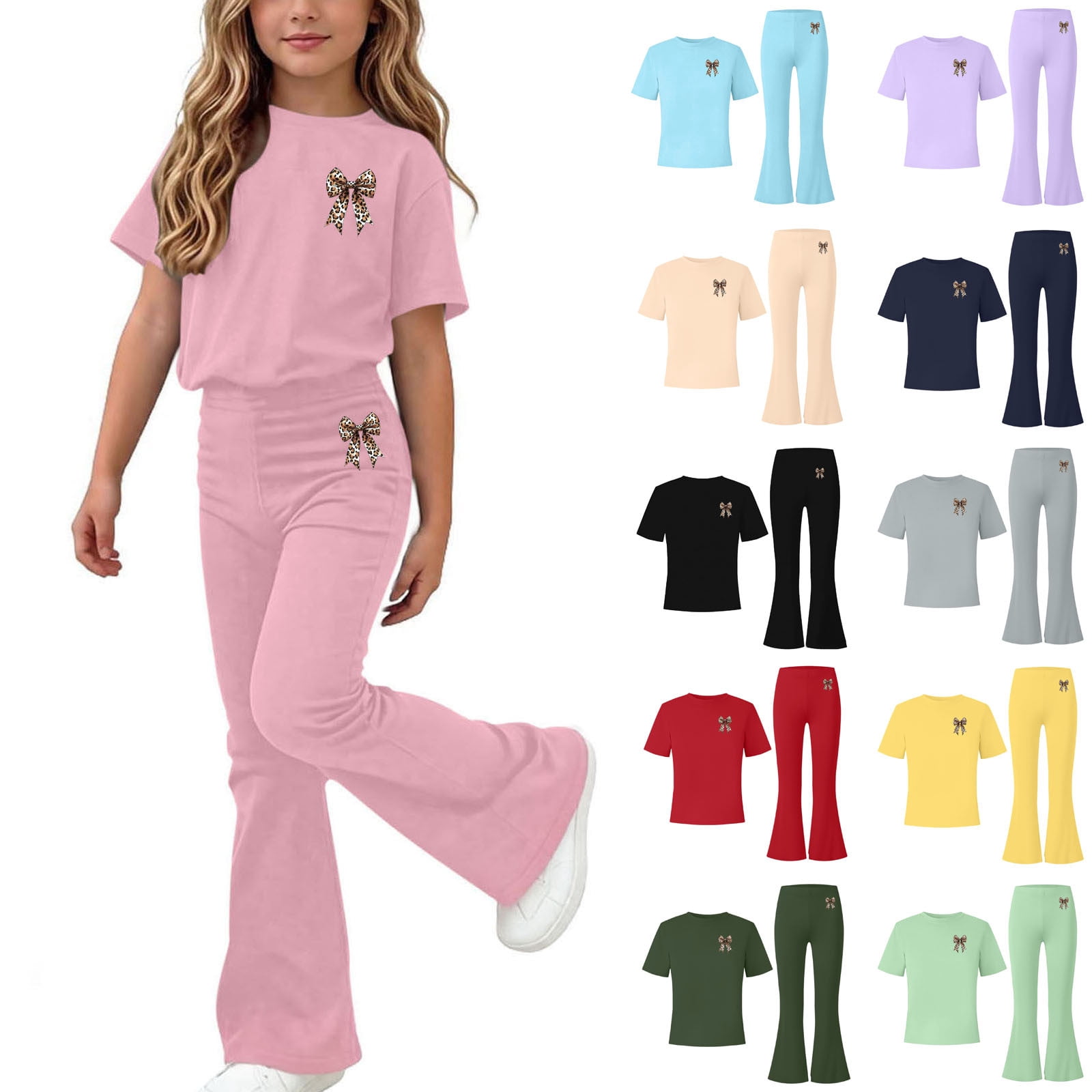 AHTJRT Girls 2 Piece Set Crew Neck Short Sleeve Tees with High Waist ...