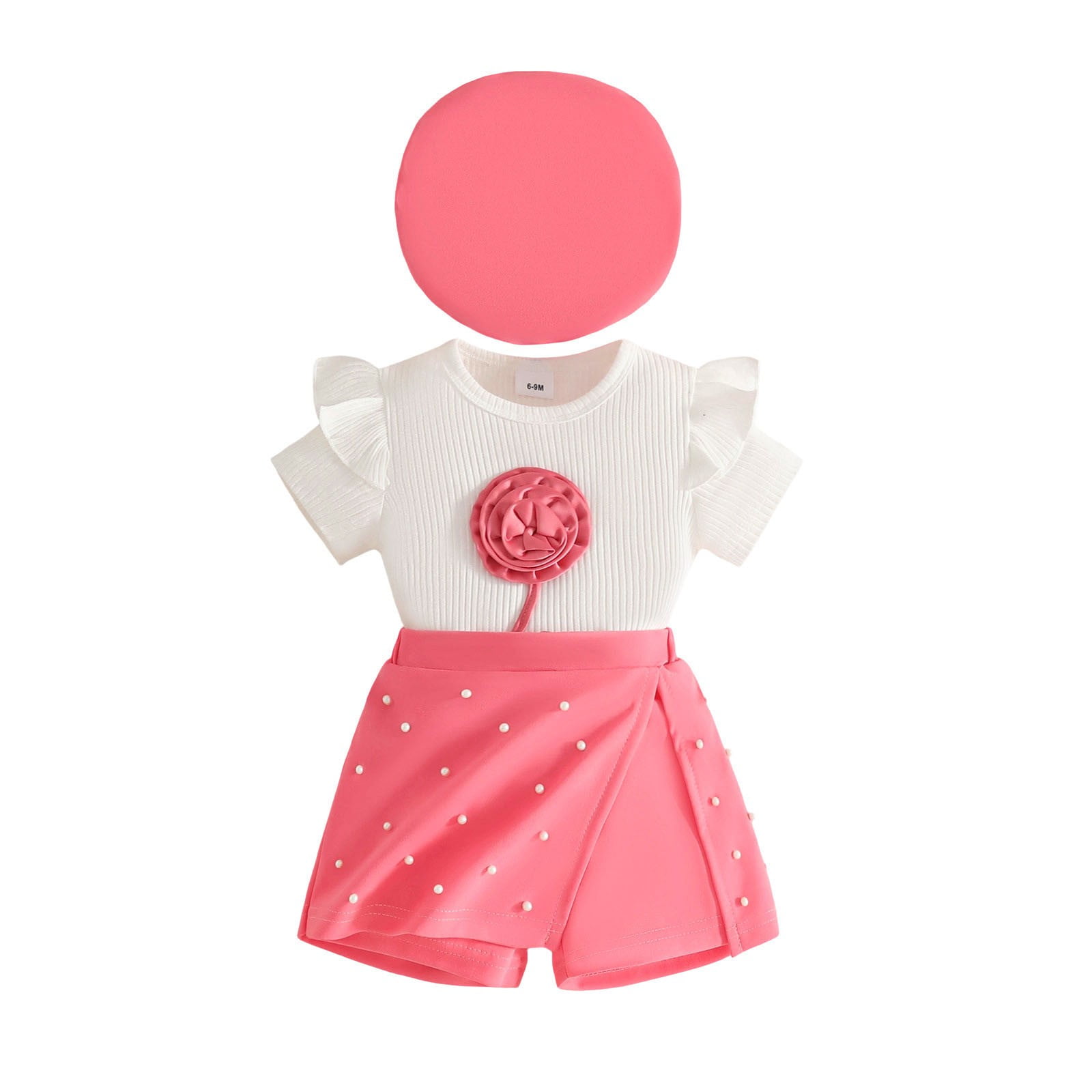 AHTJRT Girls 3 Pieces Outifts Ruffle Short Sleeve Shirt Short Skirt ...