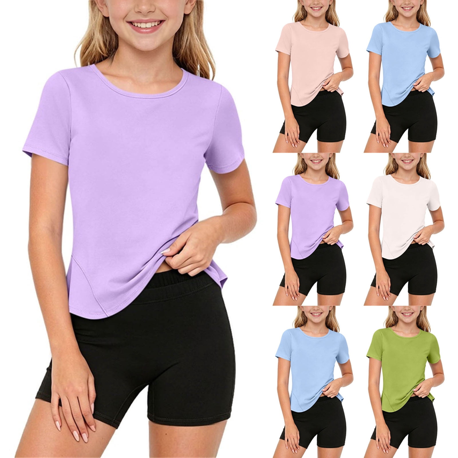 AHTJRT Girls Athletic Short Sets Quick Dry Short Sleeve Crew Neck T ...