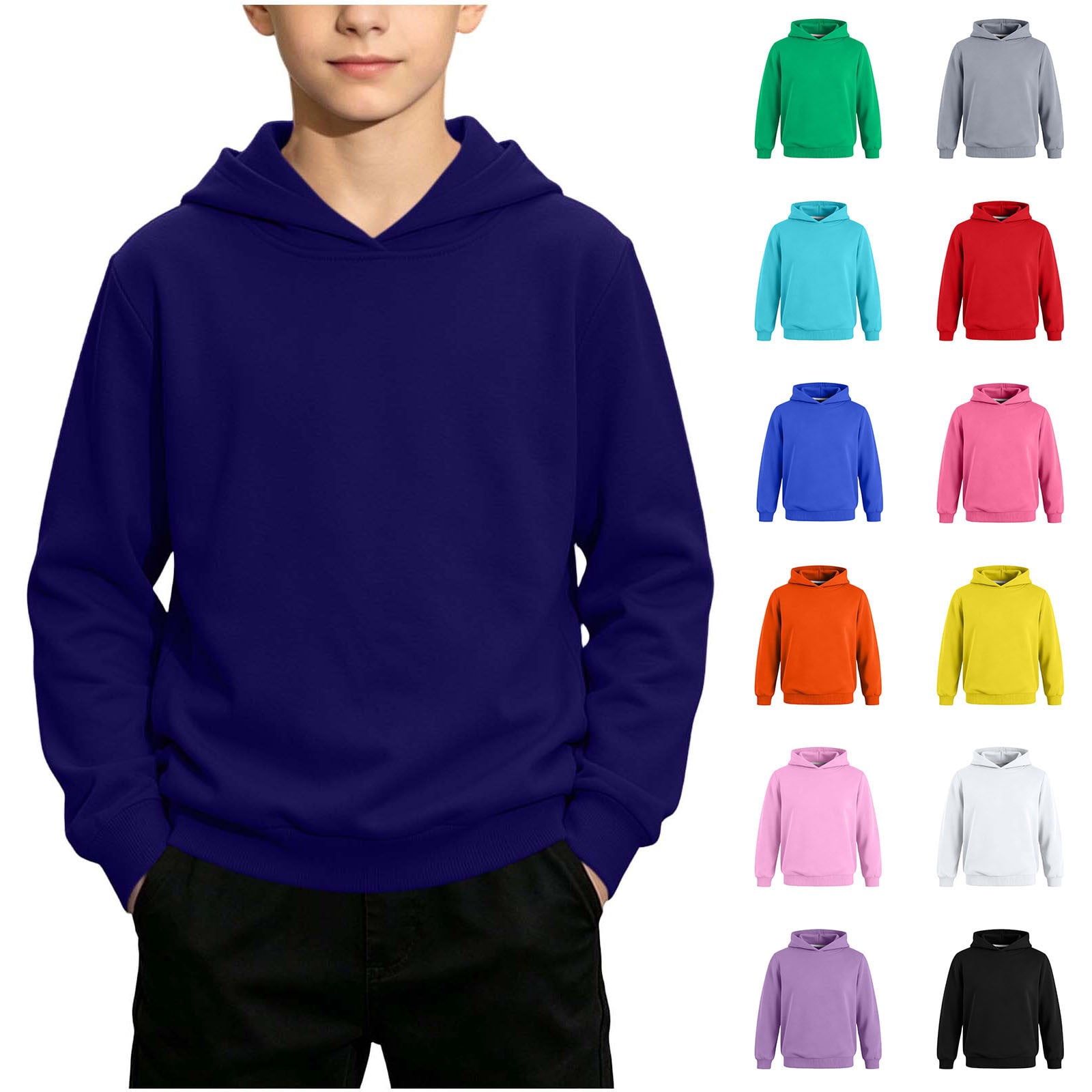 AHTJRT Girls Boys Long Sleeve Hoodies Casual Lightweight Solid Color ...