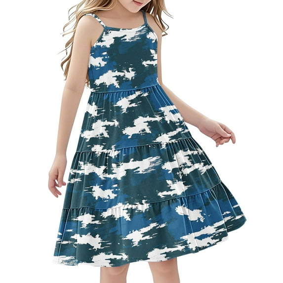 AHTJRT Girls Casual Dress Fashion Camo Print Spaghetti Straps Sundress ...