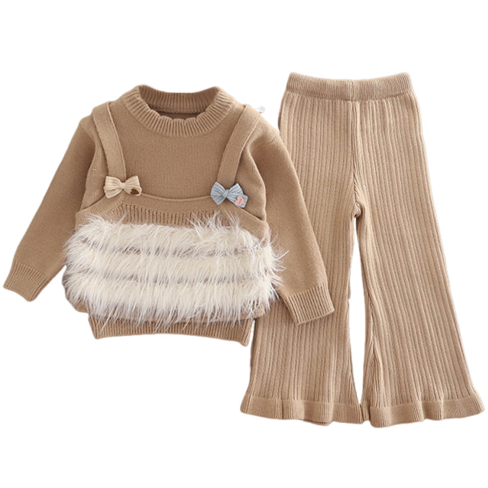 AHTJRT Girls Fall Clothes Set Fashion Ribbes Knit Sweater and Flared ...