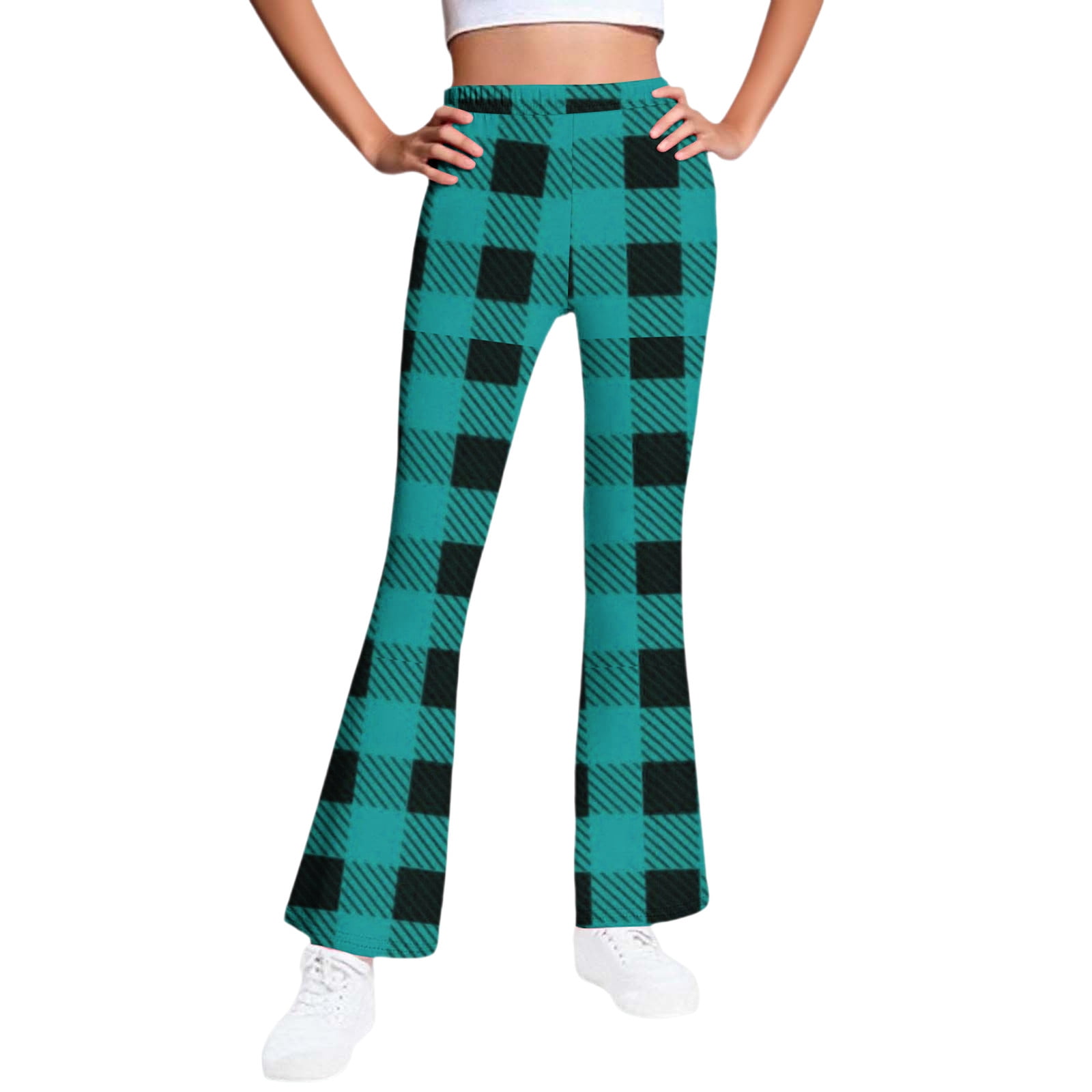 AHTJRT Girls Flare Pants Casual Plaid Lounge Running Yoga Trousers ...
