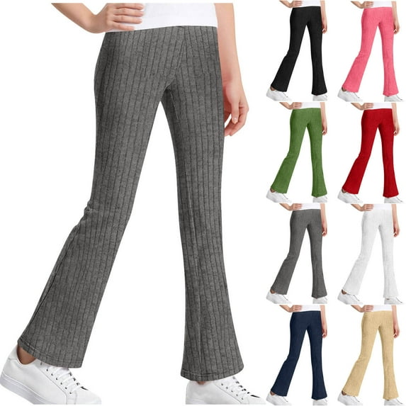 AHTJRT Girls Flare Pants Cozy High Elastic Waist Ribbed Knit Bell ...
