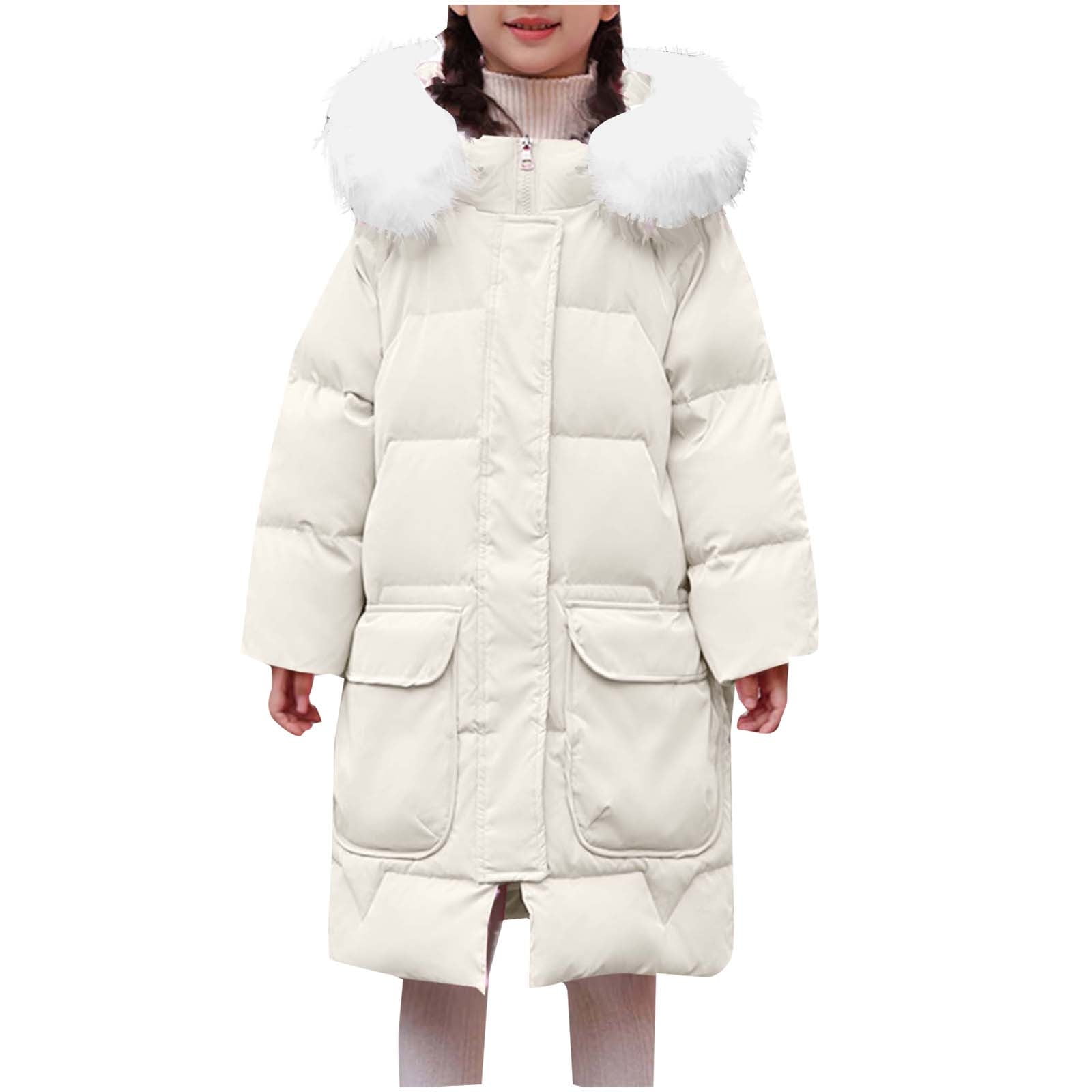AHTJRT Girls Long Winter Jacket Full Zip Hooded Puffy Coats with ...
