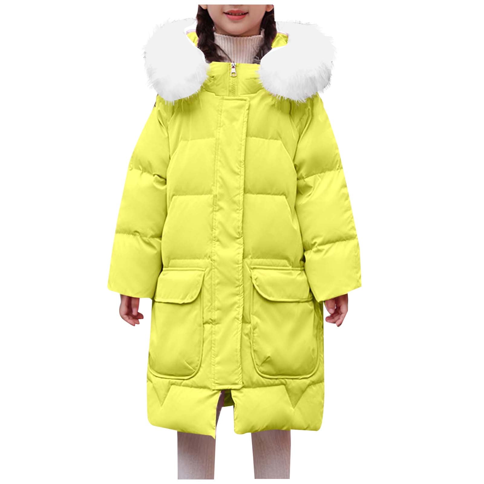 AHTJRT Girls Long Winter Jacket Full Zip Hooded Puffy Coats with ...