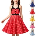 AHTJRT Girls Polka Dots Dresses Halter Neck Front Closure Button Down ...