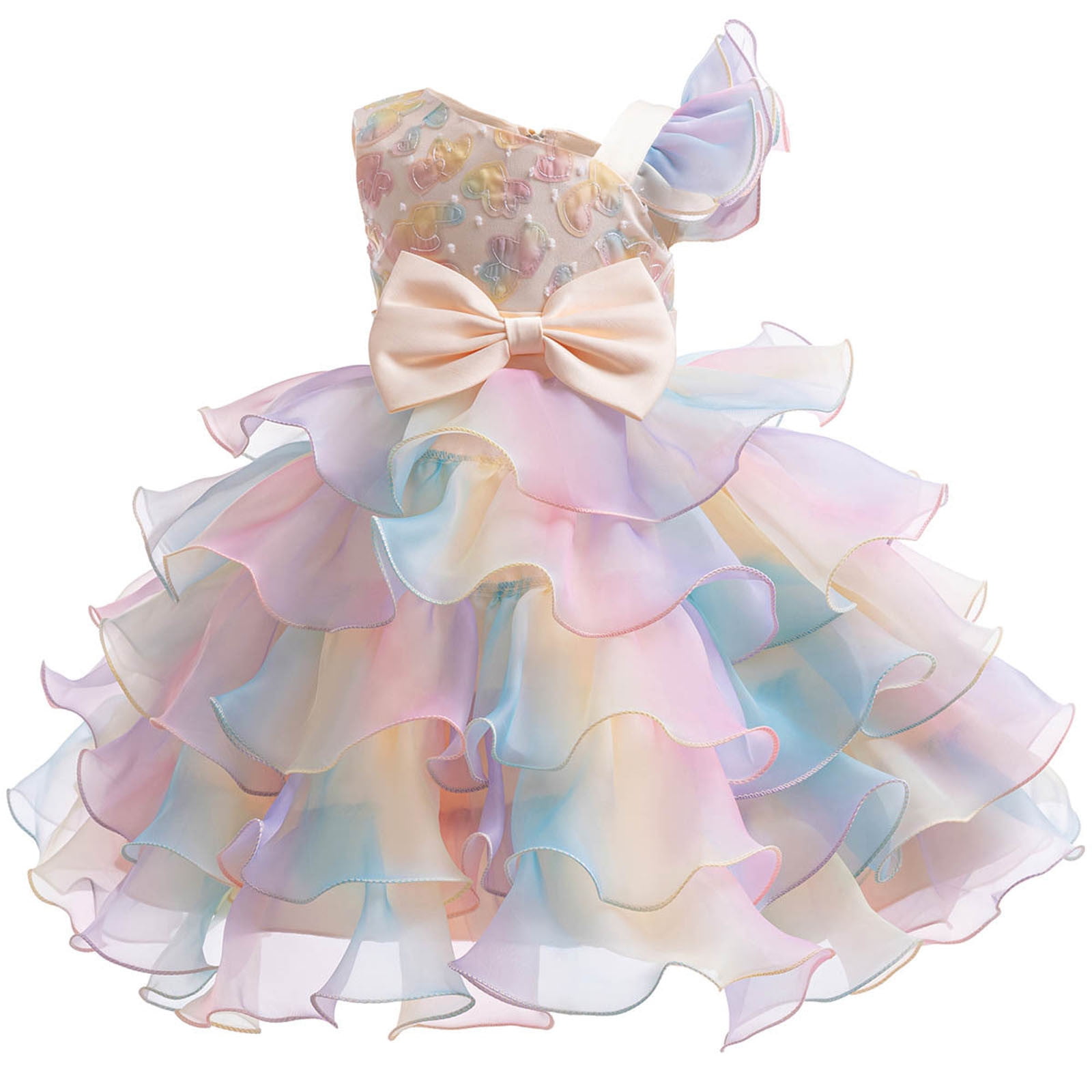 AHTJRT Girls Rainbow Tutu Dress Ruffled Flowy Pageant Party Dress Kids ...