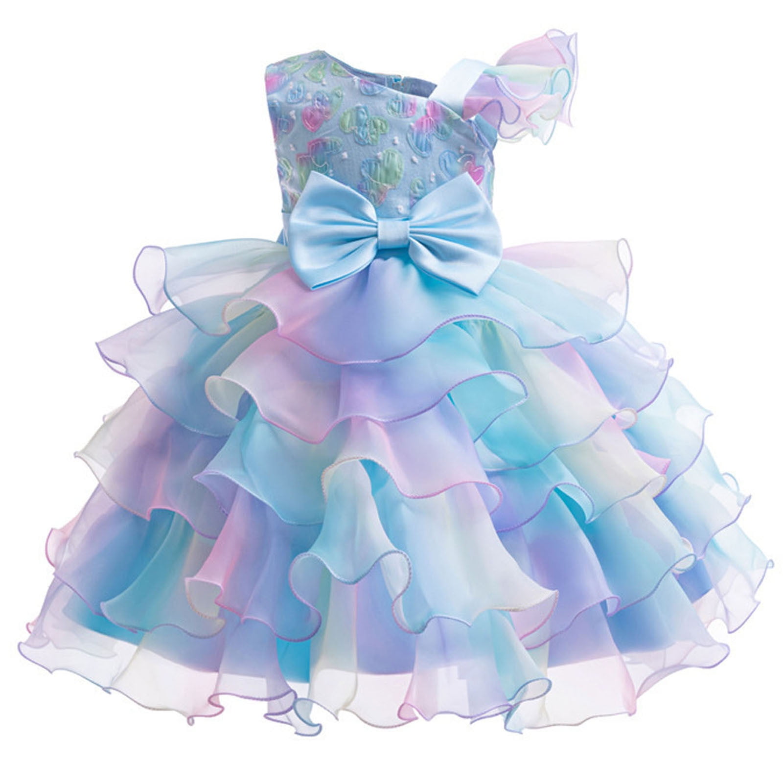 AHTJRT Girls Rainbow Tutu Dress Ruffled Flowy Pageant Party Dress Kids ...
