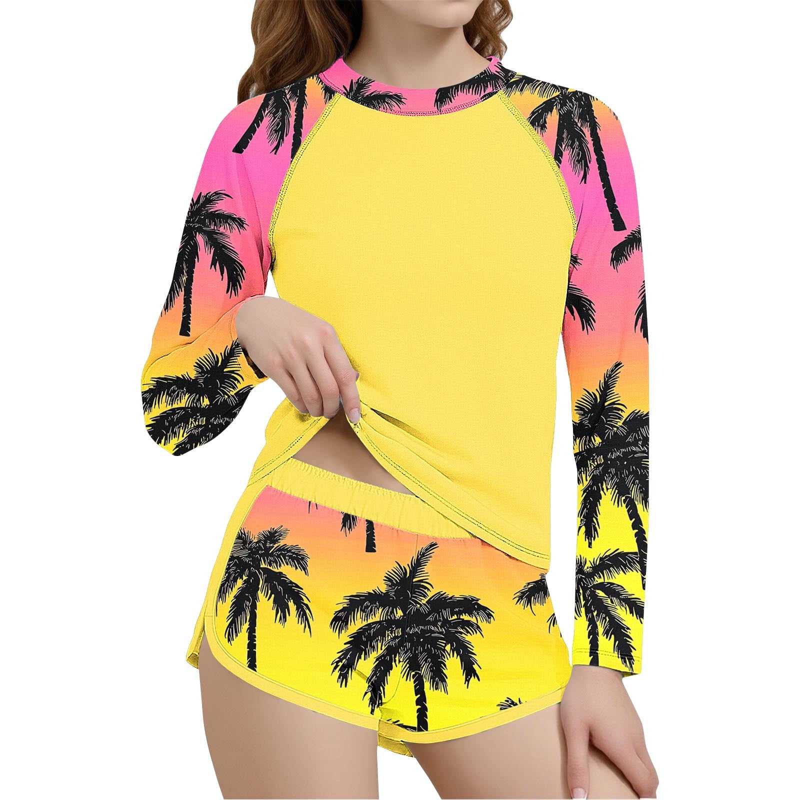 AHTJRT Girls Rash Guard 2 Pieces Bathing Suit Sun Protection Crewneck ...
