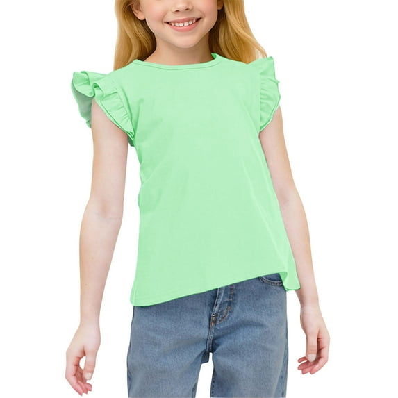 AHTJRT Girls Shirt Flounce Crew Neck Sleeveless T Shirt Fashion ...