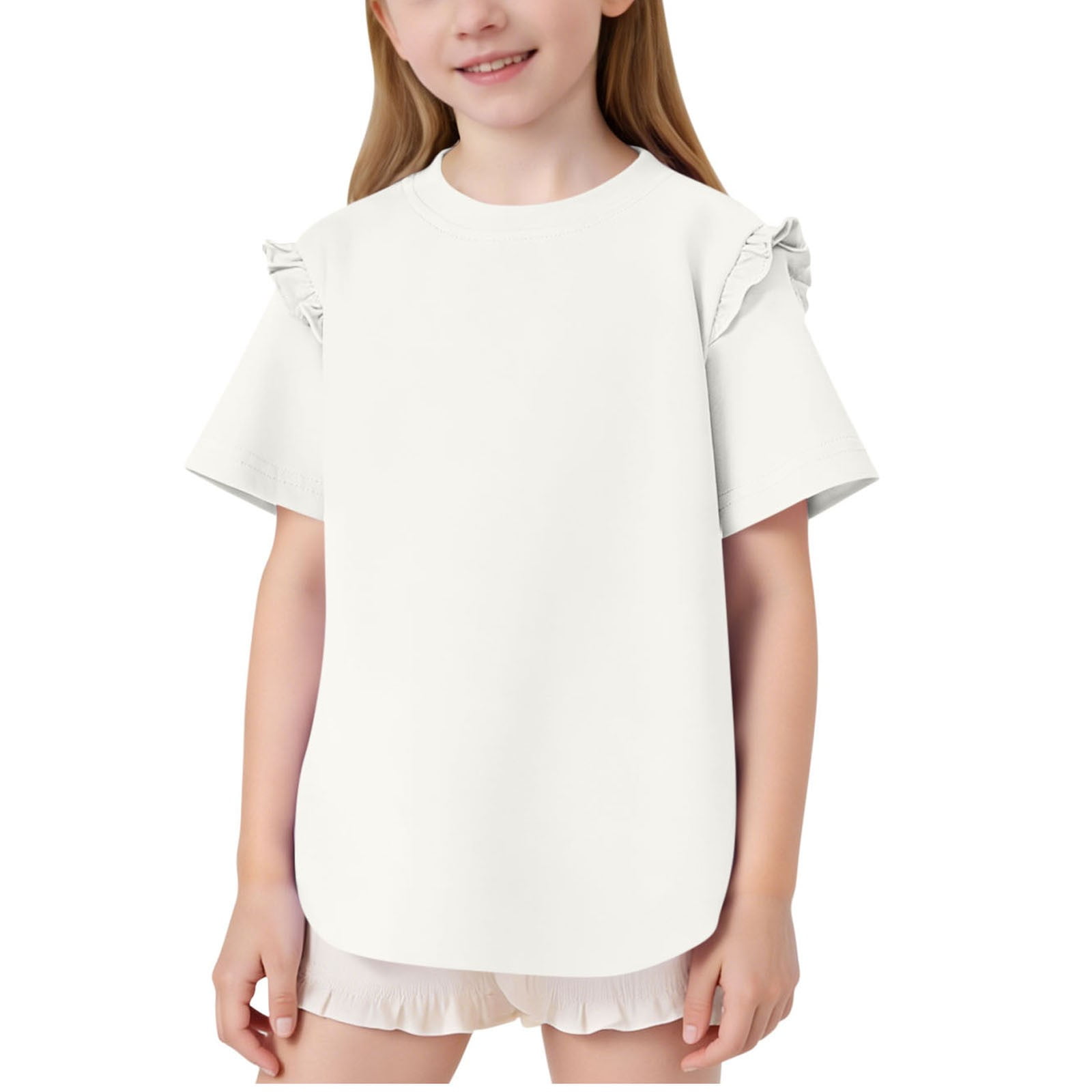 AHTJRT Girls Short Sleeve Tshirt Crewneck Flounce Sleeve Tee Tops ...