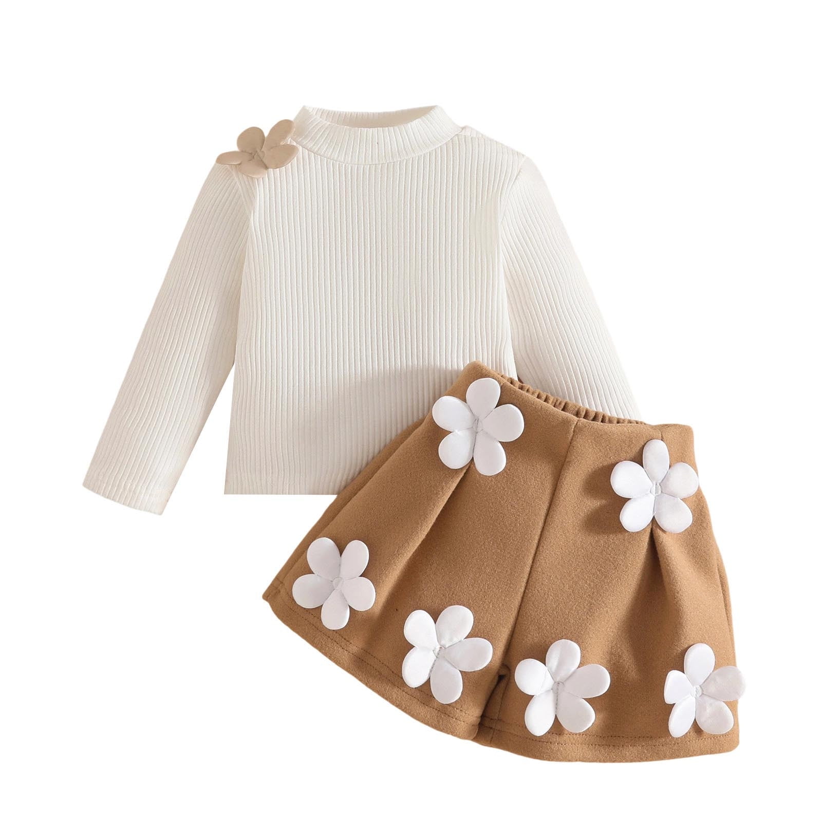 AHTJRT Girls Skirt Sets Ribbed Knit Sweaters and Floral Skort Skirts Set 2026 Fashion Fall ...