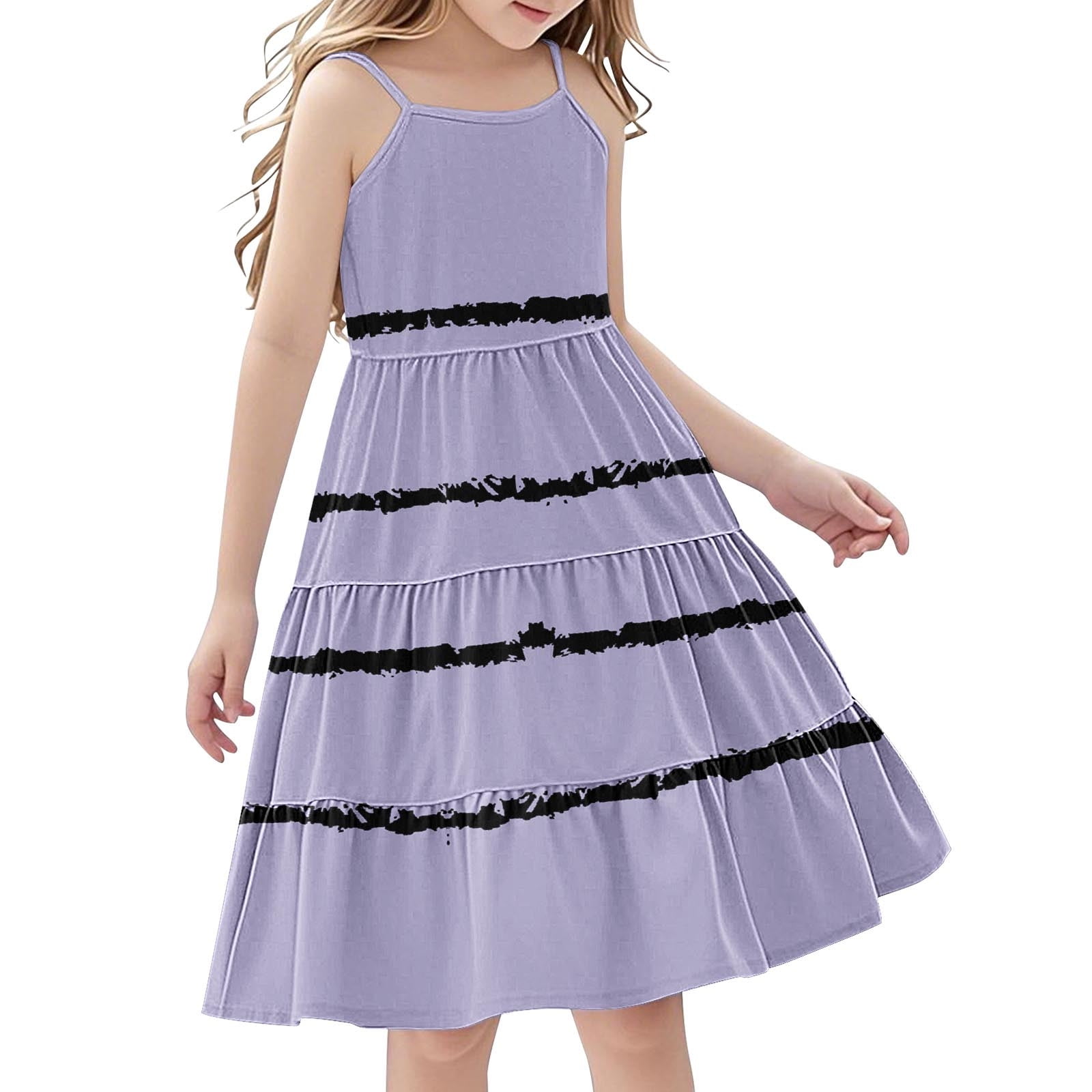 AHTJRT Girls Summer Cami Dress Boho Beach Dresses Fashion Striped Color ...