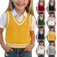 AHTJRT Girls Sweater Vests Cable Knit V Neck Color Block Sleeveless ...