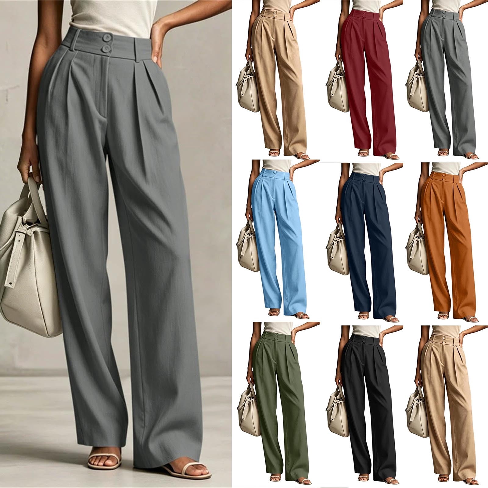 AHTJRT High Waist Dress Pants for Women Lightweight Casual Wide Leg ...