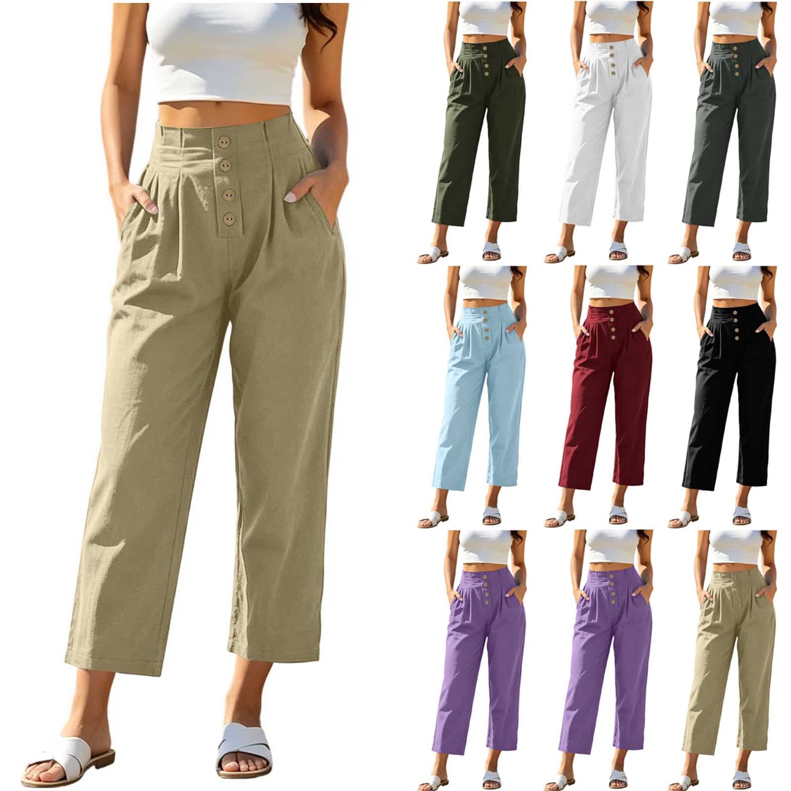 AHTJRT High Waist Wide Leg Pants for Women Front Button down Palazzo ...