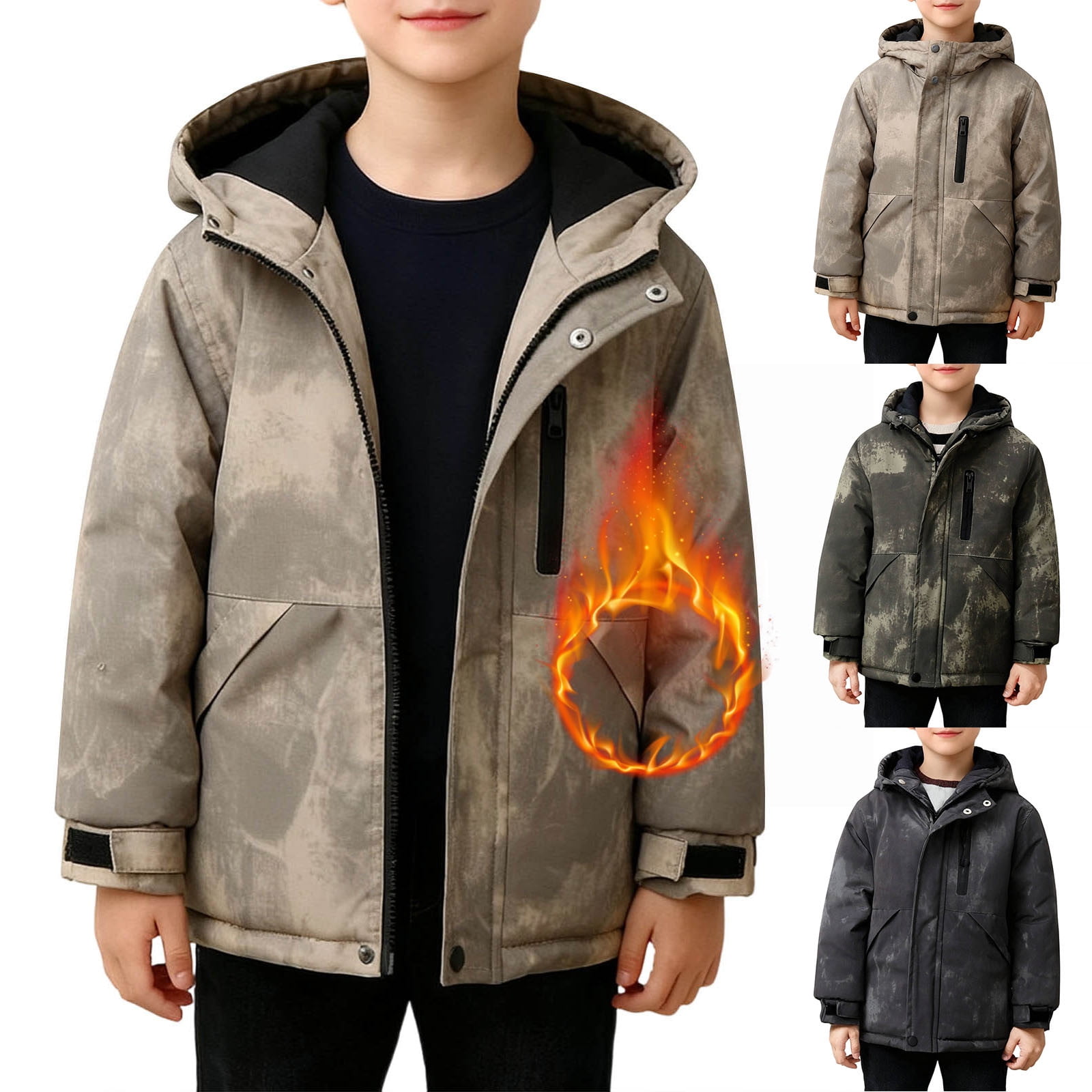 AHTJRT Hooded Jacket for Kids Full Zip Windproof Waterproof Pockets ...