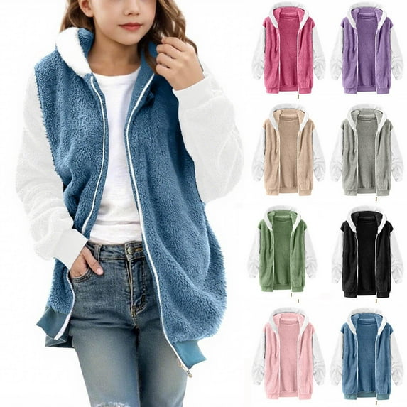 AHTJRT Hooded Jacket for Kids Girls Boys Full Zip Long Sleeve Fuzzy ...
