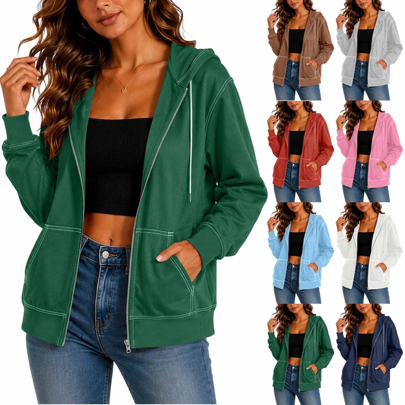 AHTJRT Hoodie Sweatshirts for Women Full Zip Drawstrings Fall Spring ...