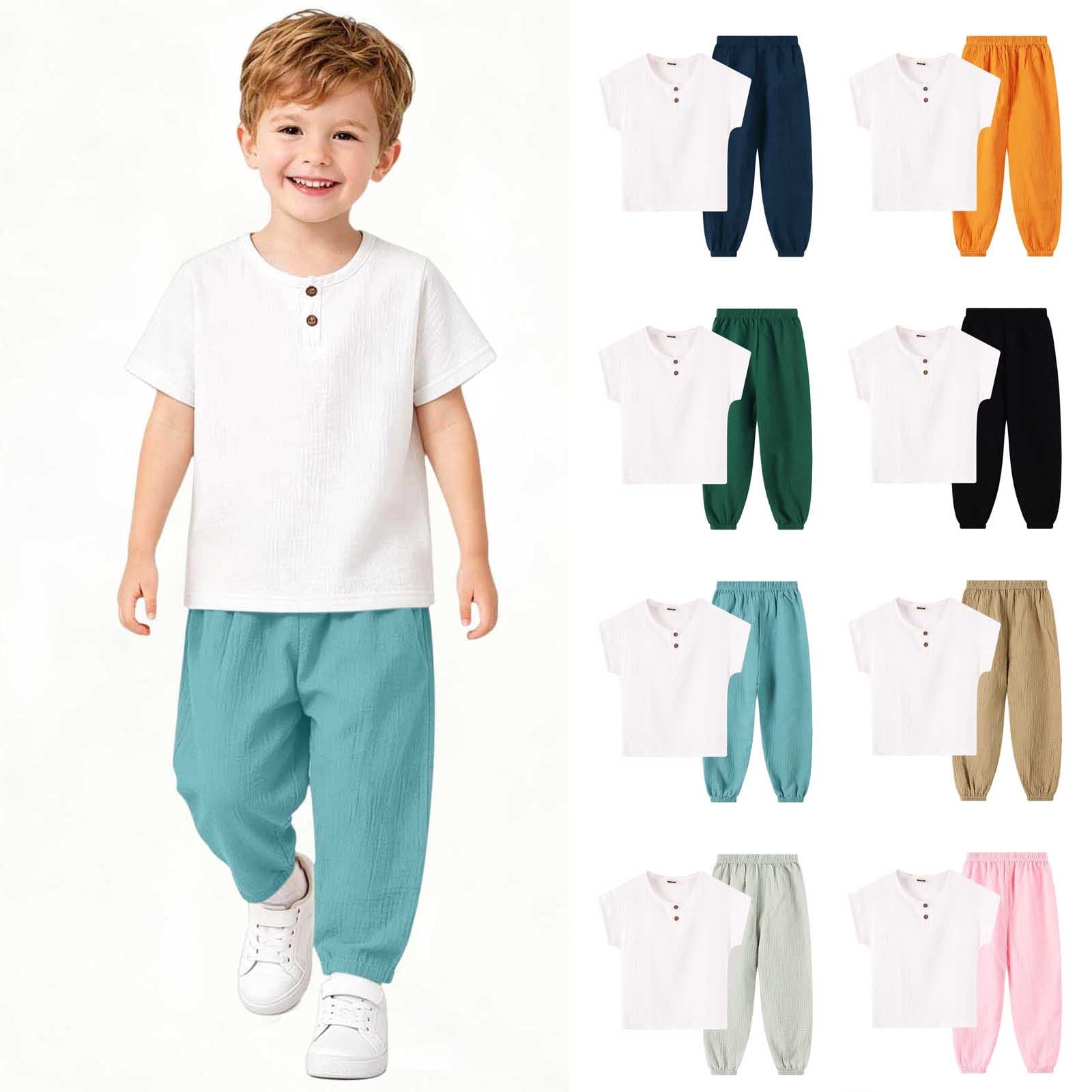 AHTJRT Kids 2 Piece Set Short Sleeve Henley Tops and Jogger Pants ...