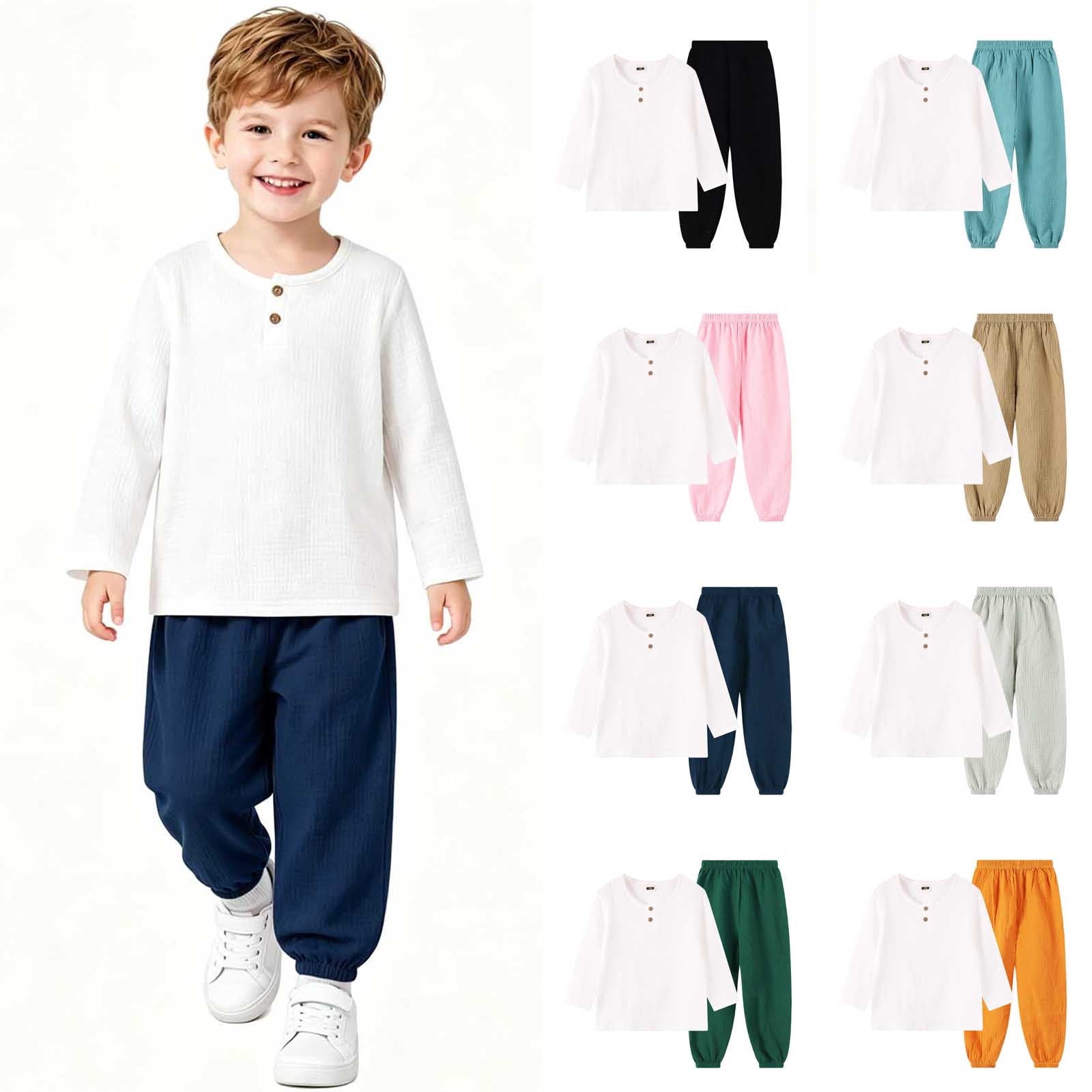 AHTJRT Kids 2 Piece Sets Henley Tops and Elastic Waist Jogger Pants ...