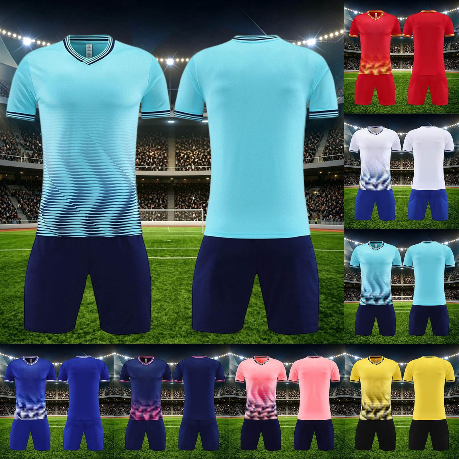 AHTJRT Kids Soccer Sets Color Block Short Sleeve T-Shirt and Shorts 2 ...